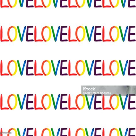 흰색 배경 에 Lgbt 무지개 색상 플래그에서 원활한 패턴 단어 Love 고립 필기 편지 Lgbtq 반복 장식품 레즈비언 게이