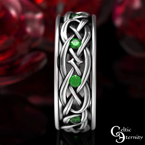 14k Emerald Gold Ring 10k Celtic Wedding Ring 10k Emerald Celtic
