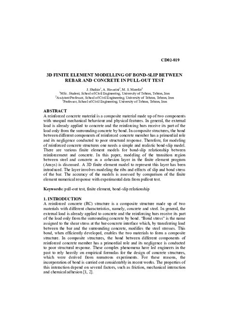 Pdf 3d Finite Element Modelling Of Bond Slip Between Rebar And Concrete In Pull Out Test
