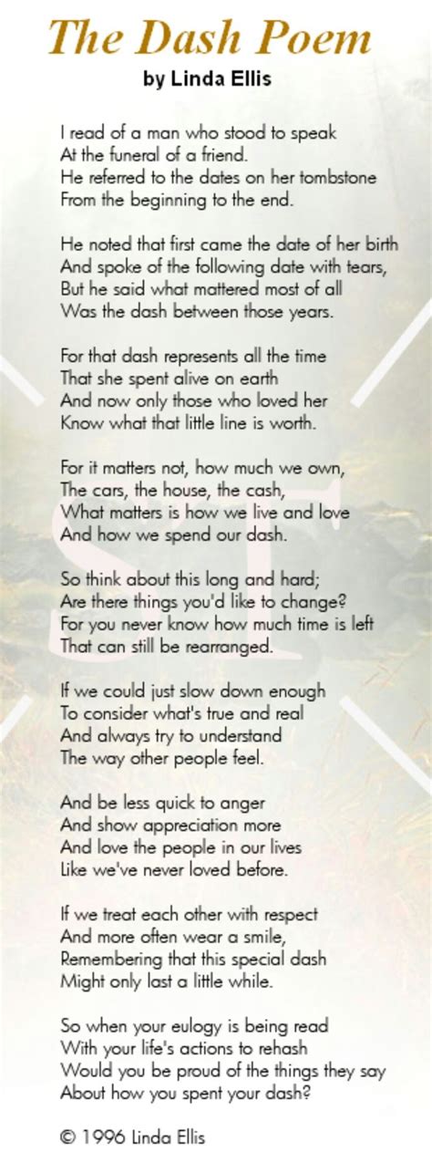 The Dash Poem By Linda Ellis