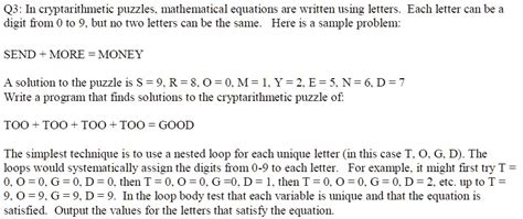 solved q3 in cryptarithmetic puzzles mathematical equations are