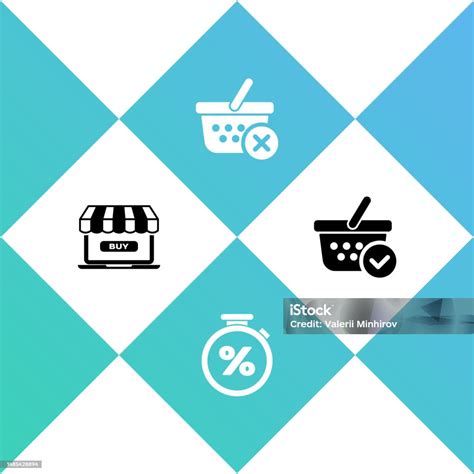 온라인 쇼핑 스톱워치 및 퍼센트 설정 장바구니 제거 및 확인 표시 아이콘으로 쇼핑 벡터 검은색에 대한 스톡 벡터 아트 및 기타 이미지 Istock