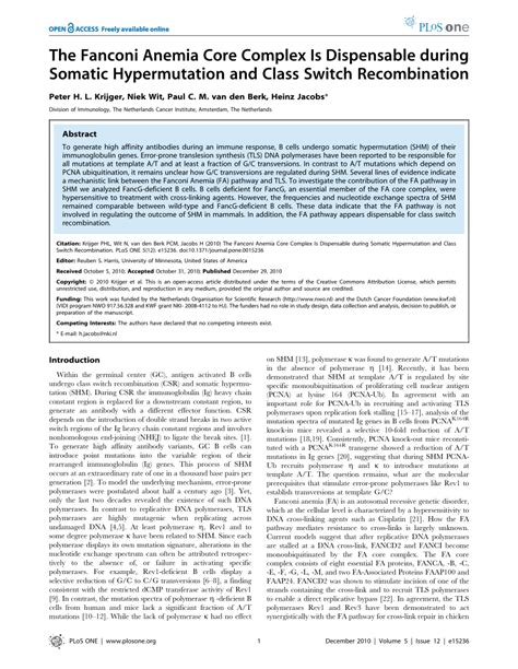 Pdf The Fanconi Anemia Core Complex Is Dispensable During Somatic