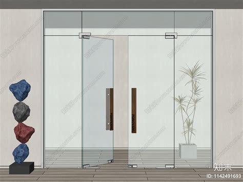 现代玻璃双开门su模型下载【id1142491693】知末su模型网