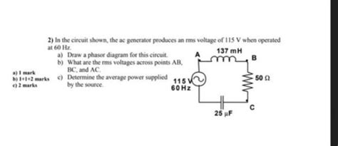 Solved In The Circuit Shown The Ac Generator Produces An Chegg