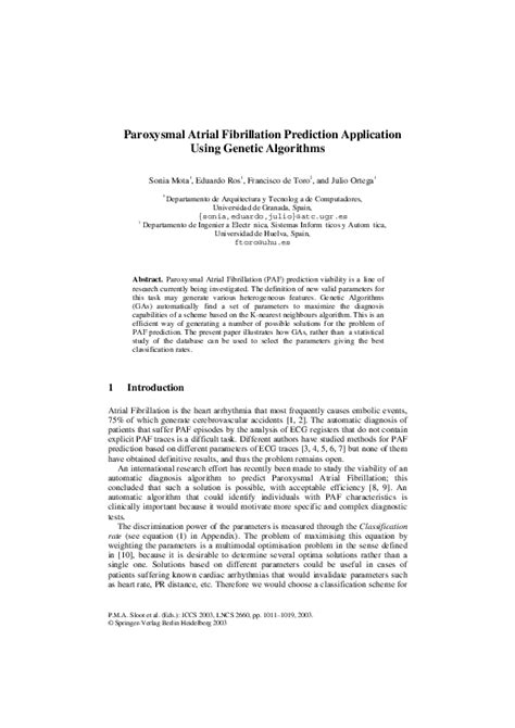 Pdf Paroxysmal Atrial Fibrillation Prediction Application Using Genetic Algorithms