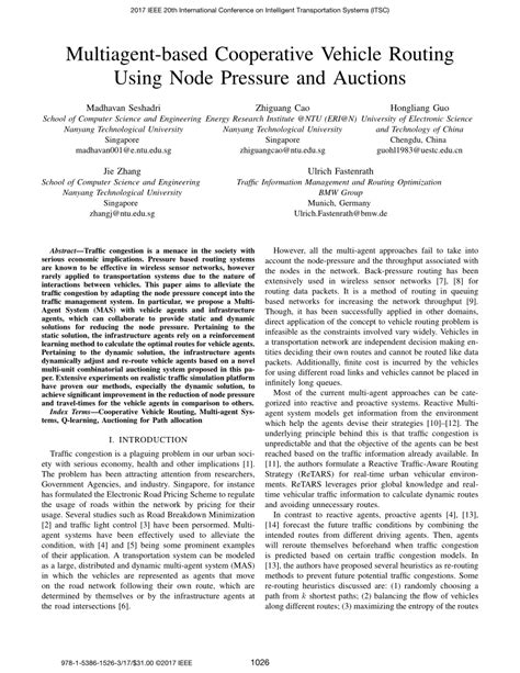 Pdf Multiagent Based Cooperative Vehicle Routing Using Node Pressure And Auctions