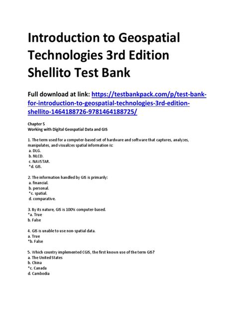 Introduction To Geospatial Technologies 3rd Edition Shellito Test Bank Download Pdf