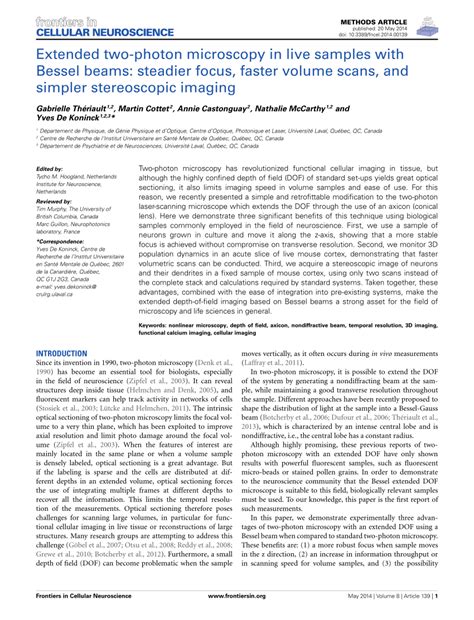 Pdf Extended Two Photon Microscopy In Live Samples With Bessel Beams Steadier Focus Faster