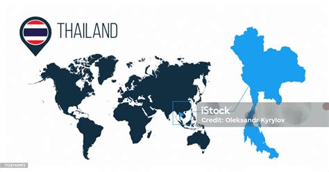 태국 지도 국기와 지도 포인터 또는 핀 세계지도에 있습니다 인포 그래픽 지도 벡터 일러스트 레이 션 흰색 배경에 고립입니다 0명에 대한 스톡 벡터 아트 및 기타 이미지