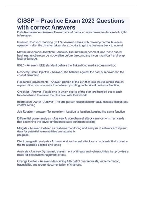 Cissp Practice Exam 2023 Questions With Correct Answers Cissp Stuvia Us