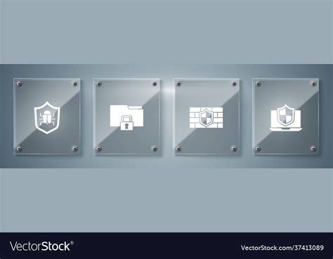 Set Laptop Protected With Shield Shield Brick Vector Image