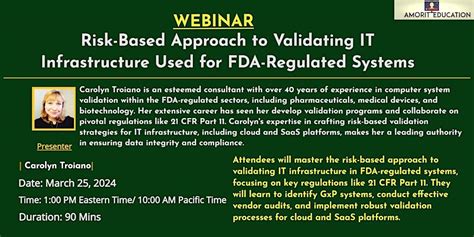 Risk Based Approach To Validating It Infrastructure Used For Fda Reg System Amorit Education