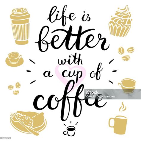 인생은 커피 한 잔 더 가 서 커피입니다 손으로 그린 글자와 벡터 일러스트입니다 브러시 서 예 개념에 대한 스톡 벡터 아트 및 기타 이미지 Istock