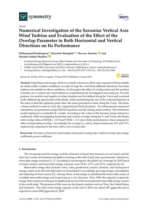 PDF Numerical Investigation Of The Savonius Vertical Axis Wind Turbine And Evaluation Of The