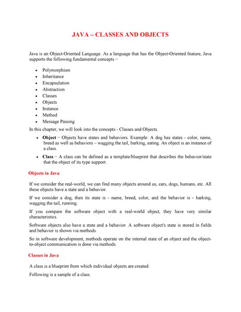 Java01 Class And Object Java Classes And Objects Java Is An Object