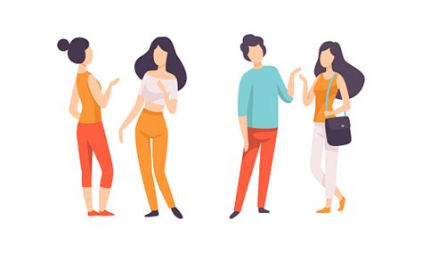 남성과 여성 친구 함께 서 서 험담 벡터 세트 시간을 보내는 남자에 대한 스톡 벡터 아트 및 기타 이미지 남자 모임 몸짓 Istock