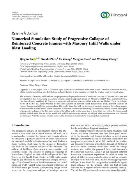 PDF Numerical Simulation Study Of Progressive Collapse Of Reinforced Concrete Frames With