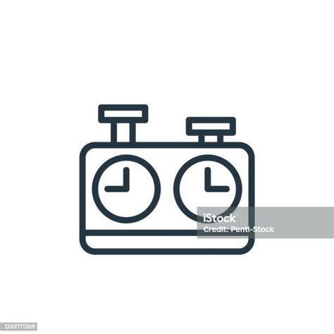 흰색 배경에 격리 된 체스 클럭 벡터 아이콘 개요 웹 사이트 디자인 및 모바일 응용 프로그램 개발을위한 얇은 라인 체스 시계 아이콘 얇은 선 체스 시계 개요 아이콘 벡터