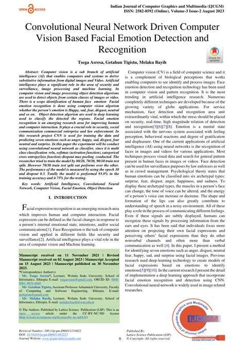 Pdf Convolutional Neural Network Driven Computer Vision Based Facial Emotion Detection And