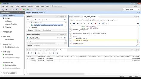 Vivado Tutorial Implementing Half Adder Vhdl Coding Simulation