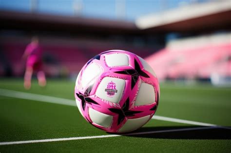 Balón De Fútbol Rosa Para Fútbol Femenino En El Campo Del Estadio