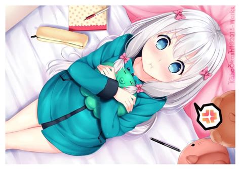 Bed Blue Eyes Blush Bow Eromanga Sensei Izumi Sagiri Kaho