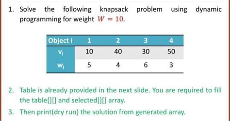 Solved 1 Solve The Following Knapsack Problem Using Dynamic