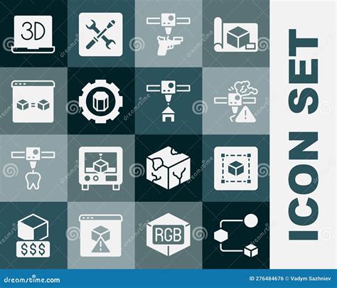 Set Isometric Cube Geometric Figure Cube 3d Printer Warning Gun Setting Perfect Copy And