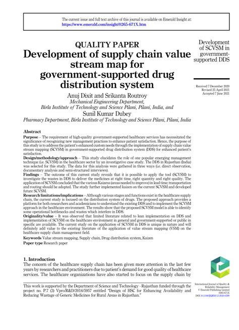 PDF Development Of Supply Chain Value Stream Map For Government Supported Drug Distribution System