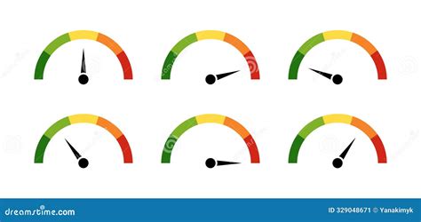 Speedometer Icons With Arrow Dashboard With Green Yellow And Red Indicators Tachometer Stock
