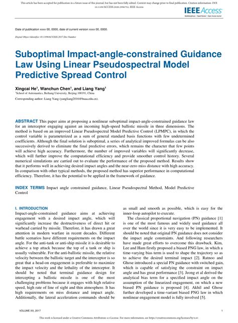 Pdf Suboptimal Impact Angle Constrained Guidance Law Using Linear