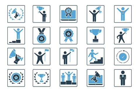 성공 세트 아이콘입니다 챔피언 아이콘 우승자 승리 성공 트로피 보유 화환 축하 등이 포함되어 있습니다 견고한 아이콘 스타일 디자인 간단한 벡터 디자인 편집 가능