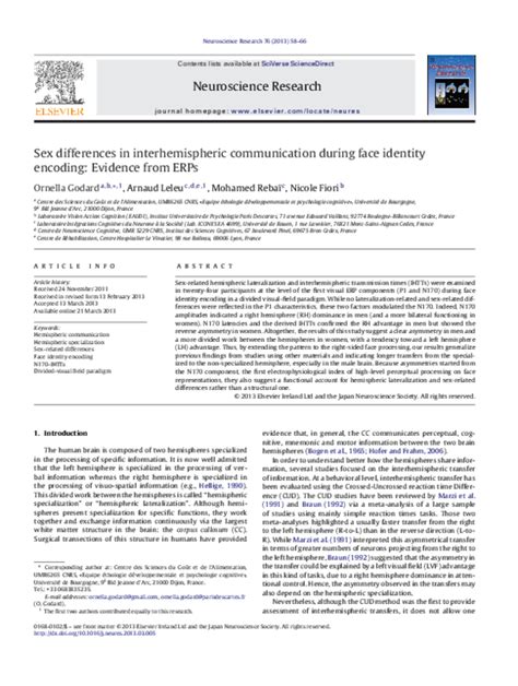 Pdf Sex Differences In Interhemispheric Communication During Face