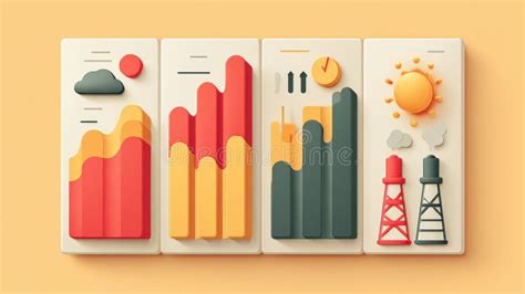 A Series Of Stylized Charts And Data Representations With Vibrant