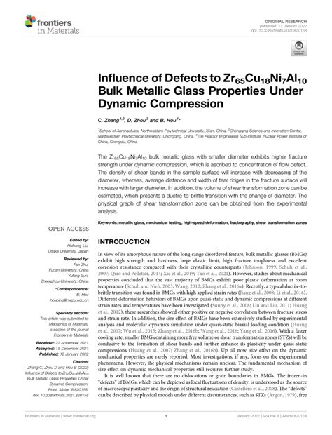 Pdf Influence Of Defects To Zr65cu18ni7al10 Bulk Metallic Glass Properties Under Dynamic