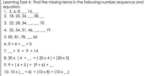 Solved Learning Task 4 Find The Missing Terms In The Following Number