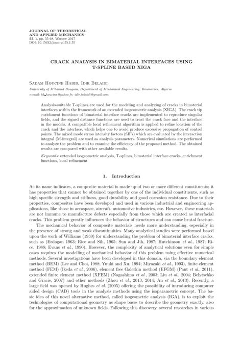 Pdf Crack Analysis In Bimaterial Interfaces Using T Spline Based Xiga