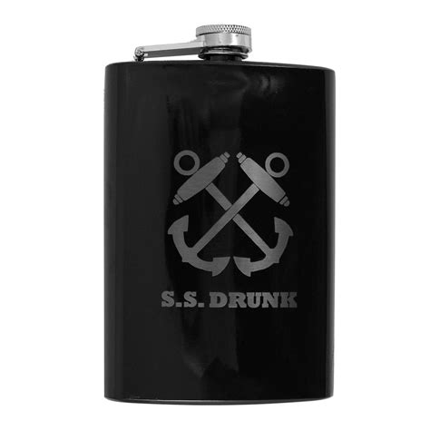 8oz Black Ss Drunk Flask Etsy