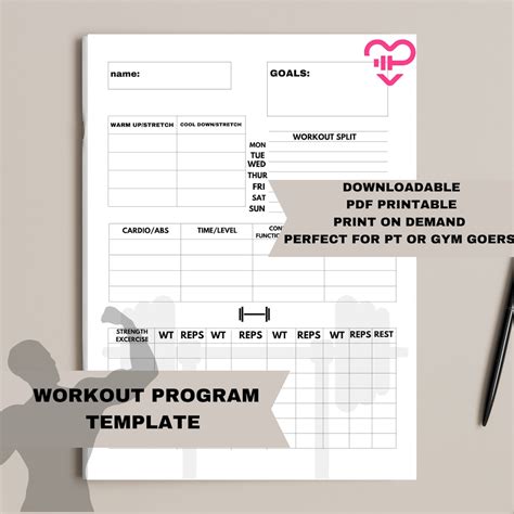 Workout Program Template Etsy