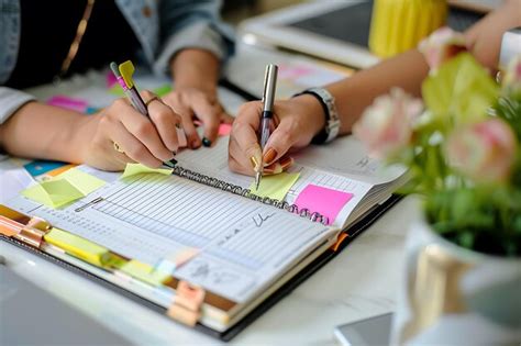 Two Women Writing In Planner Premium Ai Generated Image
