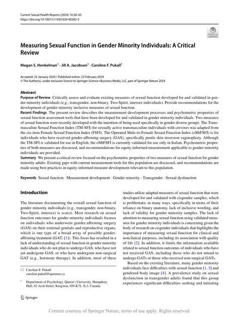 Measuring Sexual Function In Gender Minority Individuals A Critical Review Request Pdf