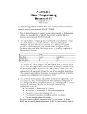 Homework Linear Programming AGSM Linear Programming Homework Assigned Due