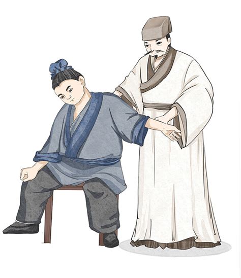 复古中国风老中医推拿按摩正骨插画