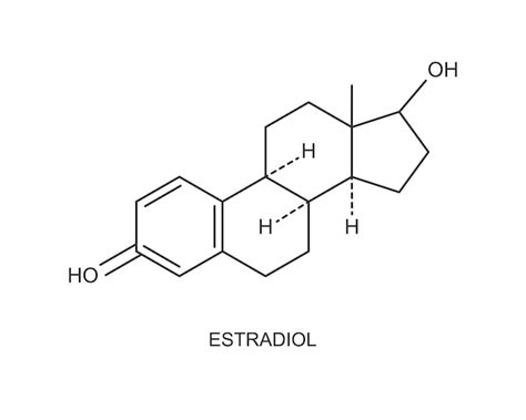 에스트라디올 아이콘입니다 화학 분자 구조 여성 스테로이드 성 호르몬 징후 프리미엄 벡터