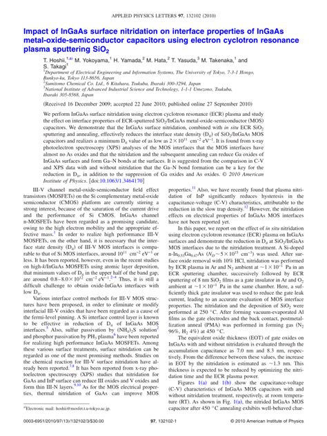 Pdf Impact Of Ingaas Surface Nitridation On Interface Properties Of