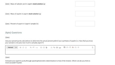 12pts Purity Of Synthesized Aspirin Calculations