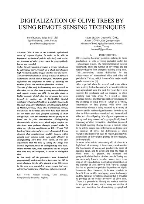 Pdf Digitalization Of Olive Trees By Using Remote Sensing Techniques