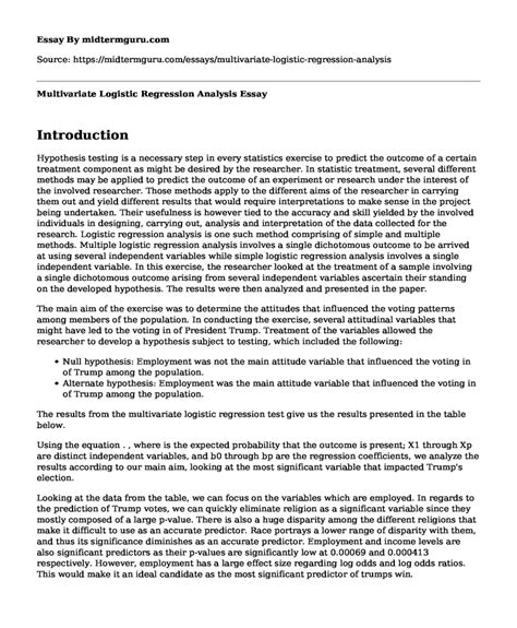 📚 Multivariate Logistic Regression Analysis Free Essay Term Paper