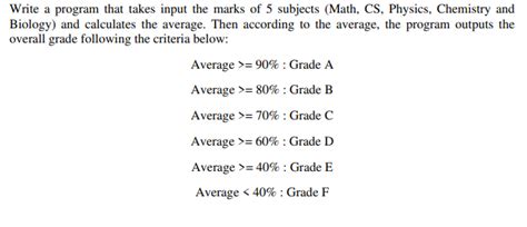 Solved Write A Program That Takes Input The Marks Of 5